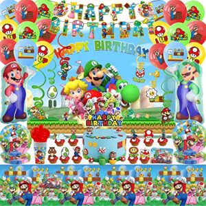 game themed birthday party decorations for boys and girls with plant balloon,tableware,paper cup,tablecloth, backdrop super movie theme party