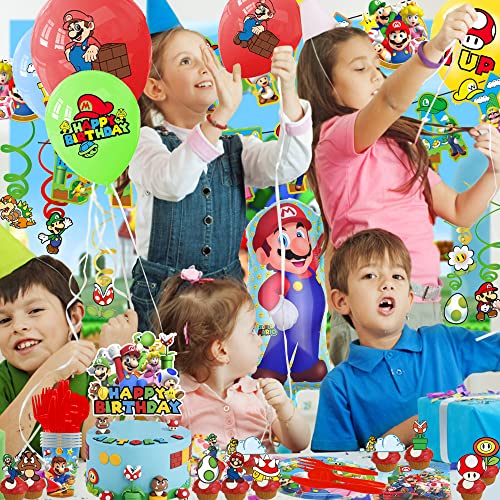 Game themed birthday party decorations for boys and girls with Plant Balloon,Tableware,Paper Cup,Tablecloth, Backdrop Super Movie Theme Party