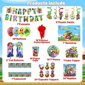 Game themed birthday party decorations for boys and girls with Plant Balloon,Tableware,Paper Cup,Tablecloth, Backdrop Super Movie Theme Party