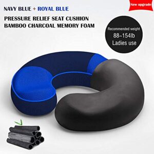 Seat Cushion for Office Chair Gaming Chair Wheelchair-Ergonomic Desk Chair Cushion Pillows for Pain Relief-Comfort Memory Foam Coccyx Pad for Sitting-Washable Cover-Woman-Navy Blue & Royal Blue-B