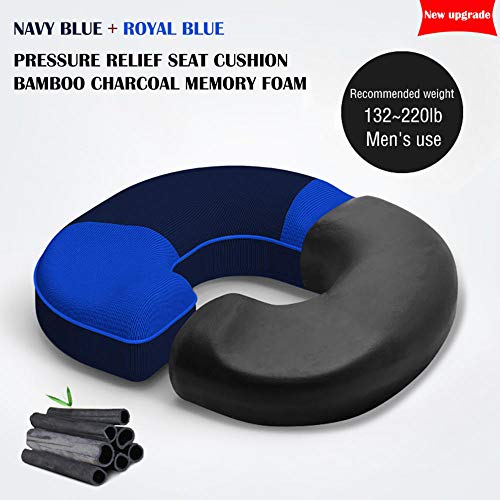 Seat Cushion for Office Chair Gaming Chair Wheelchair - Ergonomic Desk Chair Cushion Pillows for Pain Relief - Comfort Memory Foam Coccyx Pad for Sitting- Washable Cover-Man-NAWY Blue & Royal Blue-B