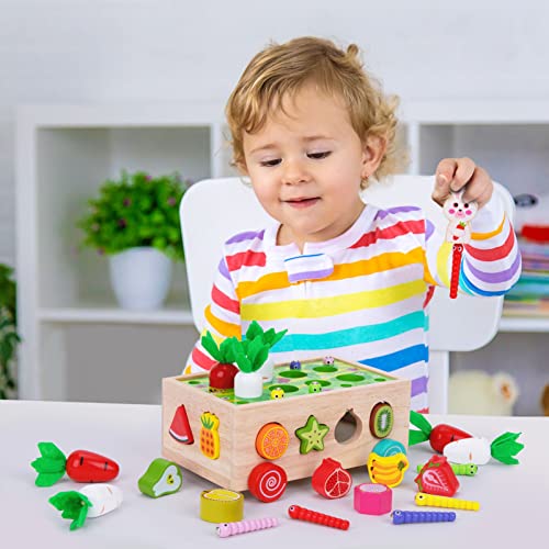 Toddlers Montessori Wooden Educational Toys for Baby Boys Girls Age 2 3 4 Year Old, Shape Sorting Toys Gifts for Kids 2-4, Wood Preschool Learning Fine Motor Skills Game