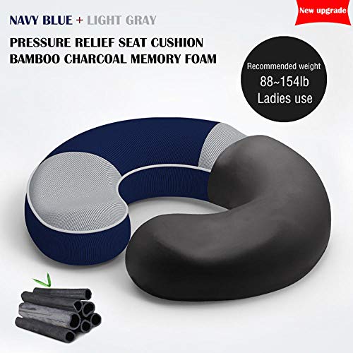 Seat Cushion for Office Chair Gaming Chair Wheelchair-Ergonomic Desk Chair Cushion Pillows for Pain Relief-Comfort Memory Foam Coccyx Pad for Sitting-Washable Cover-Woman-Navy Blue & Light Gray-B