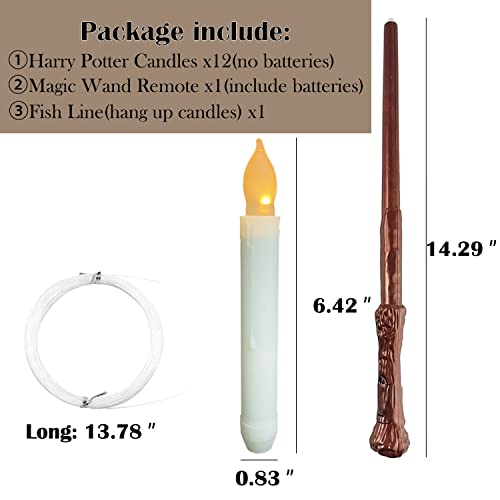 Battery Operated Flameless flickering Harry hanging Up Potter Taper Floating Fake Candles with Magic Wand Remote,LED Electric Window Candle Light Decor for Halloween,Christmas, Wedding, Birthday Party