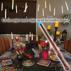 Battery Operated Flameless flickering Harry hanging Up Potter Taper Floating Fake Candles with Magic Wand Remote,LED Electric Window Candle Light Decor for Halloween,Christmas, Wedding, Birthday Party