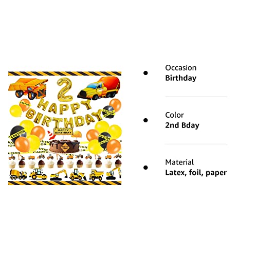 Construction Birthday Party Supplies 2 Years Old Construction Truck Birthday Party Supplies for Boys 2nd Birthday Decorations Toddler Birthday Party with Dump Truck Balloon and Concrete Mixer Balloon (second birthday)