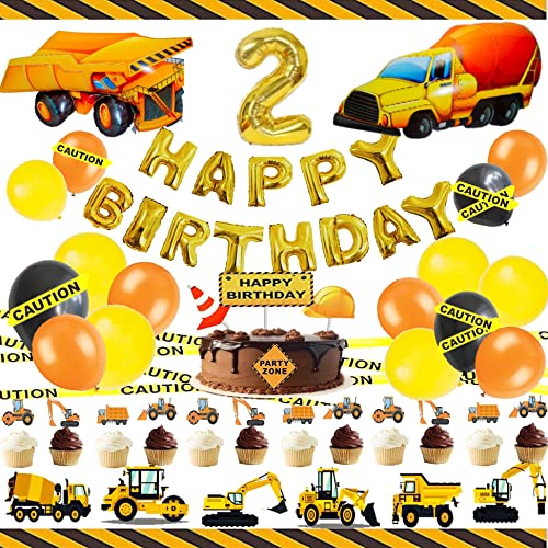 Construction Birthday Party Supplies 2 Years Old Construction Truck Birthday Party Supplies for Boys 2nd Birthday Decorations Toddler Birthday Party with Dump Truck Balloon and Concrete Mixer Balloon (second birthday)