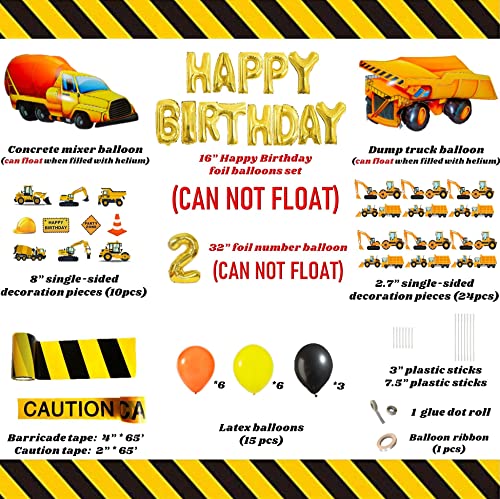 Construction Birthday Party Supplies 2 Years Old Construction Truck Birthday Party Supplies for Boys 2nd Birthday Decorations Toddler Birthday Party with Dump Truck Balloon and Concrete Mixer Balloon (second birthday)