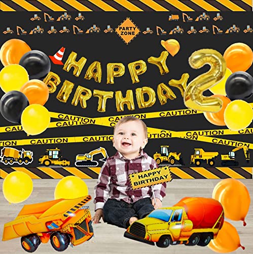 Construction Birthday Party Supplies 2 Years Old Construction Truck Birthday Party Supplies for Boys 2nd Birthday Decorations Toddler Birthday Party with Dump Truck Balloon and Concrete Mixer Balloon (second birthday)