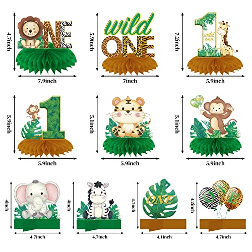 Wild One Birthday Decorations Honeycomb Centerpieces for Baby Boy Girls, Jungle Safari Theme 1st Birthday Table Centerpieces Party Supplies, Safari Animal First Birthday Table Topper Sign Decor