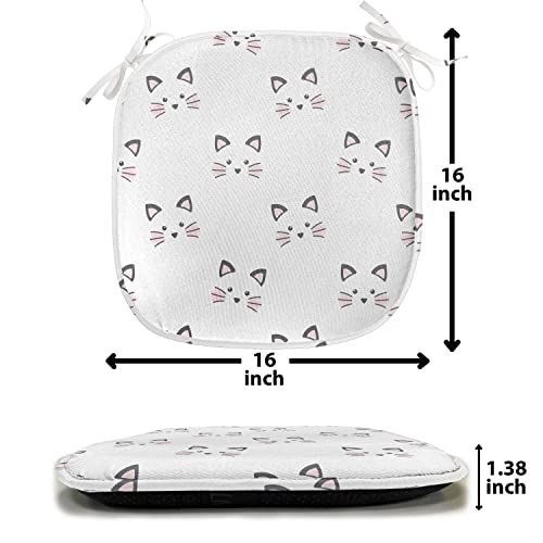 Ambesonne Kitten Chair Seating Cushion Set of 8, Sketching of a Blushing Cat Face Features Cartoon Style Hand Drawn Cat Whiskers, Seat Pads for Office with Anti-Slip Backing, 16"x16", Grey Pale Pink