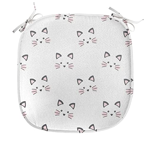 Ambesonne Kitten Chair Seating Cushion Set of 8, Sketching of a Blushing Cat Face Features Cartoon Style Hand Drawn Cat Whiskers, Seat Pads for Office with Anti-Slip Backing, 16"x16", Grey Pale Pink