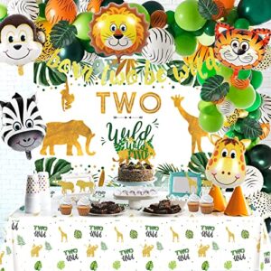 NAIWOXI Two Wild Birthday Decorations - Safari Jungle Theme 2nd Birthday Party Supplies Includes Banner, Backdrop, Balloons Arch, Tablecloth, Topper, Two Wild Jungle Safari Theme Party Decorations