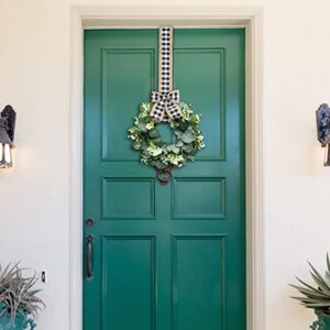 Faux Kitchen Cabinet Wreaths, 2 Pieces Small Pecuniary Eucalyptus Wreath 10 Inch Summer Farmhouse Wreath Mini Kitchen Cabinet Wreaths for Door Window Chair Wall Decor (Plaid Bow Style)