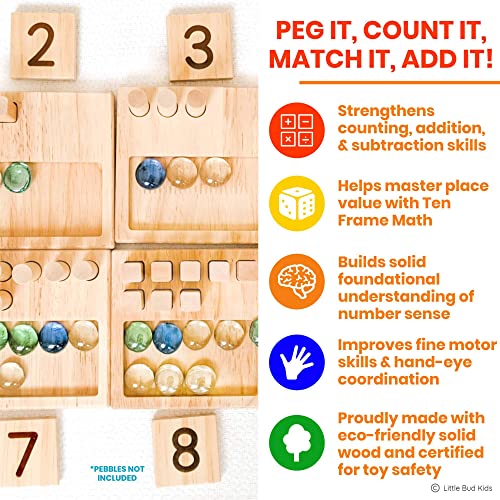 LITTLE BUD KIDS Counting Pegs - A Ten Frame Math Manipulatives Number Montessori Toy for Toddlers & Kindergarteners