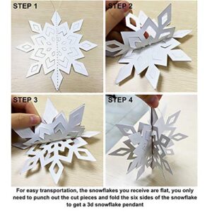 OuMuaMua Winter Christmas Hanging Snowflake Decorations, 12PCS Snowflakes Garland & 12PCS 3D Glittery Large White Snowflake for Christmas Winter Wonderland Holiday New Year Party Home Decorations