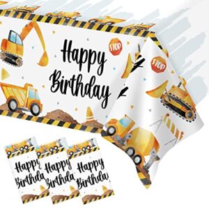 heboland 3 pieces construction birthday party supplies tablecloth, large size 54 x 108 inch rectangular truck plastic table cover, construction table cloths for parties decorations kids boys