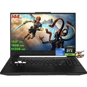 asus tuf dash f15 gaming laptop 15.6" fhd 144hz (adaptive-sync) 12th gen intel 10-core i7-12650h (beats i9-11950h) 16gb ddr5 512gb ssd geforce rtx 3070 8gb backlit thunderbolt black win11 + hdmi cable