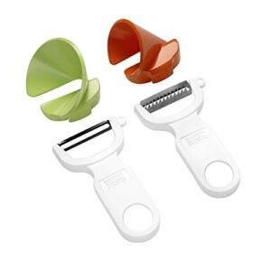 kuhn rikon click-n-curl spiralizer set with swiss & julienne peelers, white/orange/green