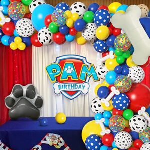 Amandir 155pcs Paw Balloons Garland Arch Kit with Bone & Paw Print Foil Balloons Red Yellow Blue Puppy Paw Latex Balloon for Dog Patrol Themed Birthday Party Decorations Baby Shower Supplies Boys Kids