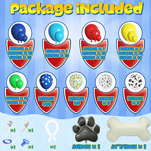 Amandir 155pcs Paw Balloons Garland Arch Kit with Bone & Paw Print Foil Balloons Red Yellow Blue Puppy Paw Latex Balloon for Dog Patrol Themed Birthday Party Decorations Baby Shower Supplies Boys Kids