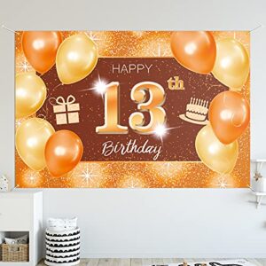 happy 13th birthday backdrop banner decor orange – glitter dots 13 years old birthday party theme decorations for girls boys supplies