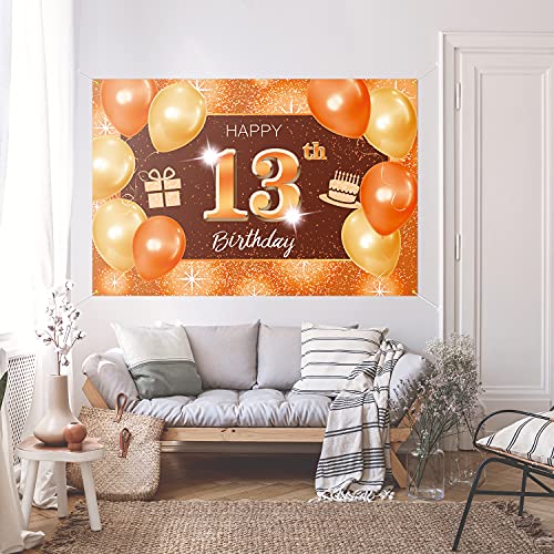 Happy 13th Birthday Backdrop Banner Decor Orange – Glitter Dots 13 Years Old Birthday party Theme Decorations for Girls Boys Supplies