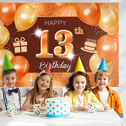 Happy 13th Birthday Backdrop Banner Decor Orange – Glitter Dots 13 Years Old Birthday party Theme Decorations for Girls Boys Supplies