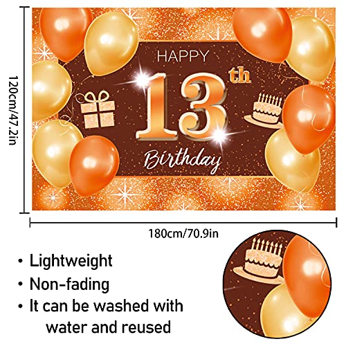 Happy 13th Birthday Backdrop Banner Decor Orange – Glitter Dots 13 Years Old Birthday party Theme Decorations for Girls Boys Supplies