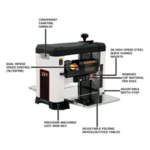 JET JWP-13BT, 13-Inch Benchtop Planer, Helical Head, 18/26 FPM, 1Ph 120V (722130)