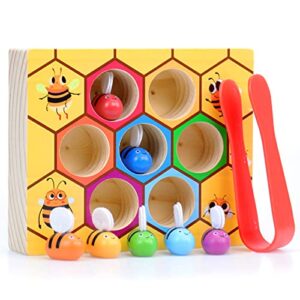 wood city toddler fine motor skills toys, bee to hive matching game, wooden color sorting toy for toddler 2 3 years old, montessori preschool learning toys gift for children