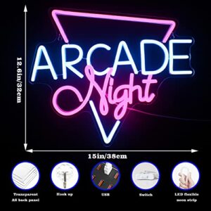 Looklight Arcade Night Neon Sign Game Room Decor,Light Blue Pink Led Neon Sign for Game Room USB Powered Led Sign Wall Decor for Room Party Gift， Aesthetic Room Decor,Arcade Decor,Gamer Room Decor