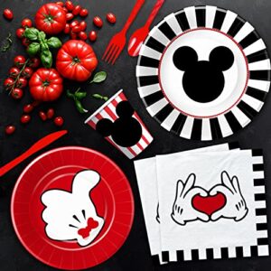 HIPVVILD Mickey Birthday Party Supplies For Boy, Mickey Theme Mouse Birthday Baby Shower Party Decorations Tableware, Plate, Napkin, Tablecloth, Fork, Mickey Theme Party Supplies Dinnerware | Serve 24