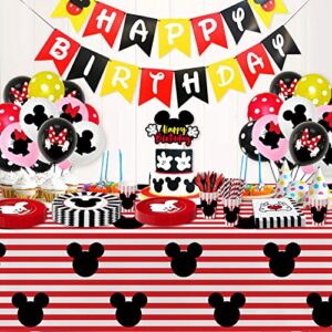 HIPVVILD Mickey Birthday Party Supplies For Boy, Mickey Theme Mouse Birthday Baby Shower Party Decorations Tableware, Plate, Napkin, Tablecloth, Fork, Mickey Theme Party Supplies Dinnerware | Serve 24