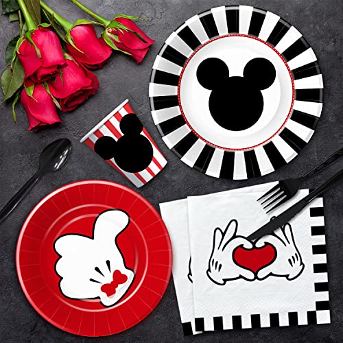 HIPVVILD Mickey Birthday Party Supplies For Boy, Mickey Theme Mouse Birthday Baby Shower Party Decorations Tableware, Plate, Napkin, Tablecloth, Fork, Mickey Theme Party Supplies Dinnerware | Serve 24