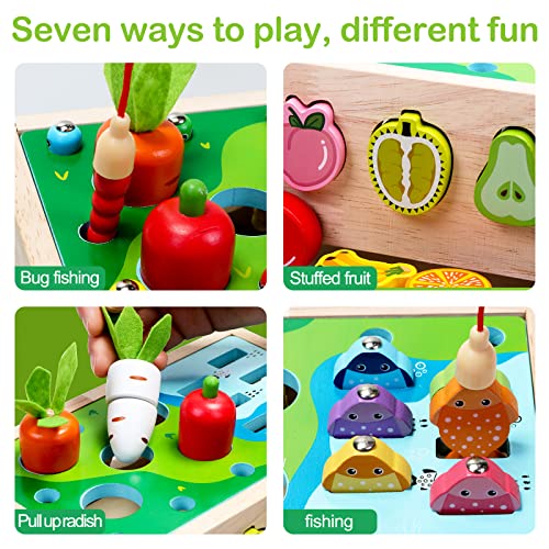 Tooysea Toddler Educational Toys | Montessori Multifunctional Toys for 2 3 4 Year Old Girls Boys, Wooden Shape Sorting Counting Puzzle Carrots Harvest Game, Preschool Learning Gifts for Kids