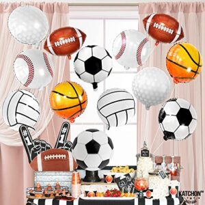 Big 12 Pieces, Mylar Sports Balloons - 18 Inch | Sports Themed Birthday Party Supplies | Soccer Baseball Golf Football Basketball Balloons | Sports Balloon Arch for Sports Birthday Party Decorations