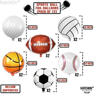 Big 12 Pieces, Mylar Sports Balloons - 18 Inch | Sports Themed Birthday Party Supplies | Soccer Baseball Golf Football Basketball Balloons | Sports Balloon Arch for Sports Birthday Party Decorations