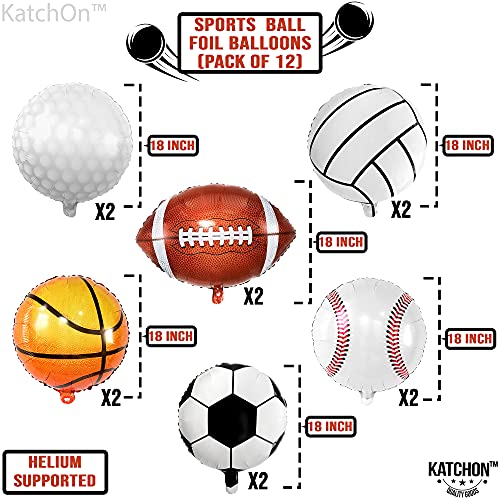 Big 12 Pieces, Mylar Sports Balloons - 18 Inch | Sports Themed Birthday Party Supplies | Soccer Baseball Golf Football Basketball Balloons | Sports Balloon Arch for Sports Birthday Party Decorations