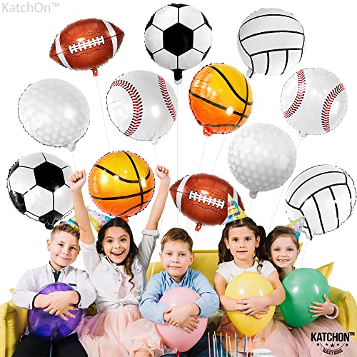 Big 12 Pieces, Mylar Sports Balloons - 18 Inch | Sports Themed Birthday Party Supplies | Soccer Baseball Golf Football Basketball Balloons | Sports Balloon Arch for Sports Birthday Party Decorations