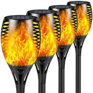 bossern solar outdoor lights,4pack solar flame torch lights with ip65 solar lights outdoor waterproof,flickering flame garden decor lights,auto on/off path lights for patio garden deck yard christmas