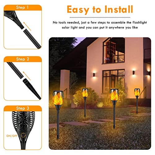 BOSSERN Solar Outdoor Lights,4pack Solar Flame Torch Lights with IP65 Solar Lights Outdoor Waterproof,Flickering Flame Garden Decor Lights,Auto On/Off Path Lights for Patio Garden Deck Yard Christmas