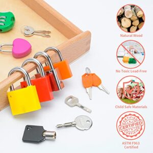 MIKNEKE Montessori Lock and Key Toys Set for Toddlers, Toy Keys Preschool Learning Activities, Wooden Montessori Materials Learning & Education Toys for 3+ Year Old Kids