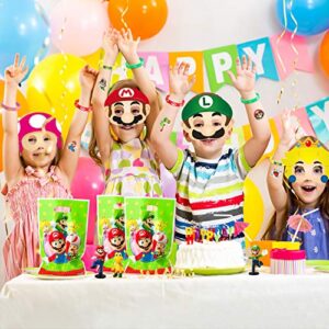 124P Mario Party Favors Kit, Wario Mario Theme Party Supplies Include Mario Masks Wristband Character Mario Stickers Treat Bags Blowouts Good for Play Games For Boys or Girls, Birthday Gifts