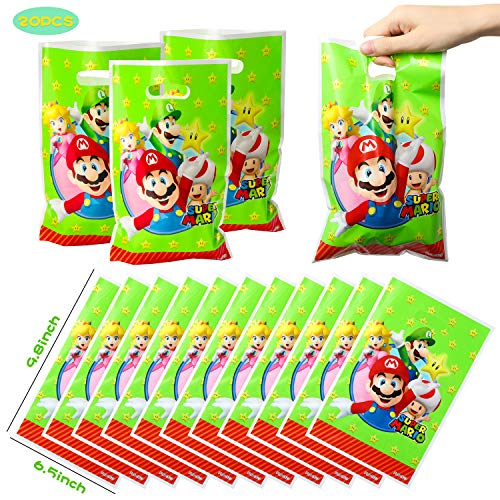 124P Mario Party Favors Kit, Wario Mario Theme Party Supplies Include Mario Masks Wristband Character Mario Stickers Treat Bags Blowouts Good for Play Games For Boys or Girls, Birthday Gifts