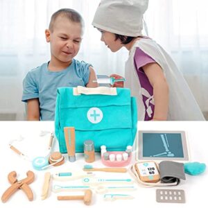 Wooden Doctor Kit for Kids, Pretend Toy 18 PCS Doctor Playset for Toddlers, Montessori Toys Dentist Kit for 3, 4 and 5 Year Old Boys and Girls, 2 Year Old Toys