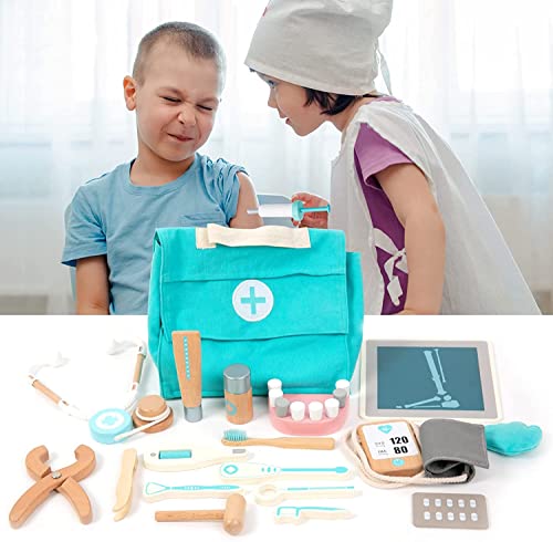 Wooden Doctor Kit for Kids, Pretend Toy 18 PCS Doctor Playset for Toddlers, Montessori Toys Dentist Kit for 3, 4 and 5 Year Old Boys and Girls, 2 Year Old Toys