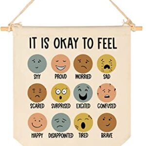 It is Okay to Feel-Mental Health-Canvas Hanging Pennant Flag Banner Wall Sign Decor Gift for Classroom Nursery Bedroom Playroom Game Room Front Door Baby Kids Girl Boy Girl-Birthday Christmas Gift