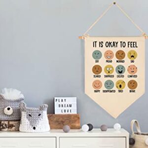 It is Okay to Feel-Mental Health-Canvas Hanging Pennant Flag Banner Wall Sign Decor Gift for Classroom Nursery Bedroom Playroom Game Room Front Door Baby Kids Girl Boy Girl-Birthday Christmas Gift