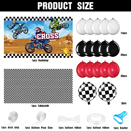 72 Pieces Motorcycle Party Decorations Dirt bike Motocross Backdrop Black And White Checkerboard Tablecloth with Balloons Extreme Motorcycle Theme Decor Set for Boy Girl Birthday Party Supplies